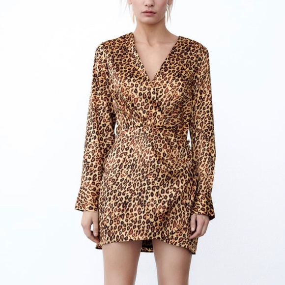 Zara | Dresses | Zara Leopard Print Satin Effect Dress | Poshmark